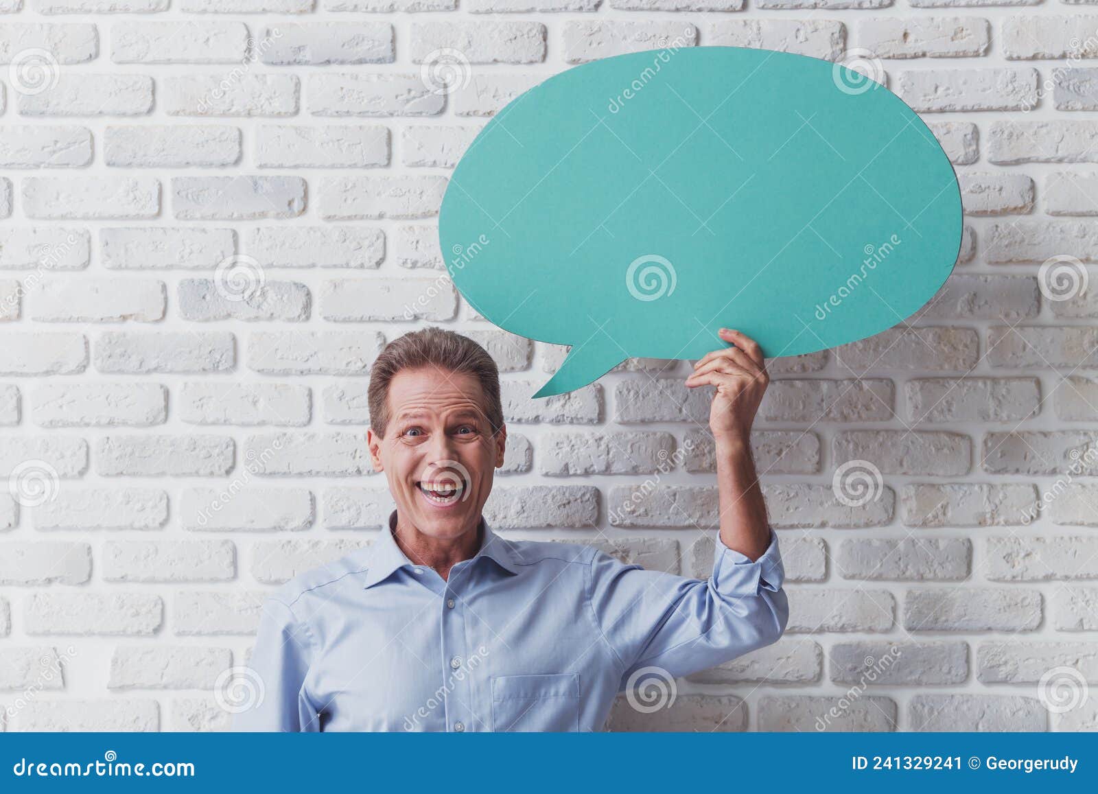Man with speech bubbles stock image. Image of mature - 241329241