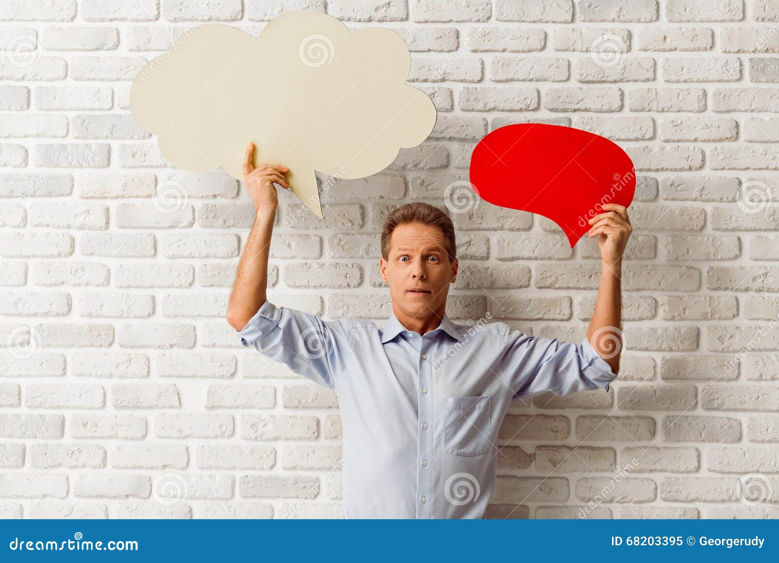 Man with speech bubbles stock image. Image of adult, fantasy - 68203395