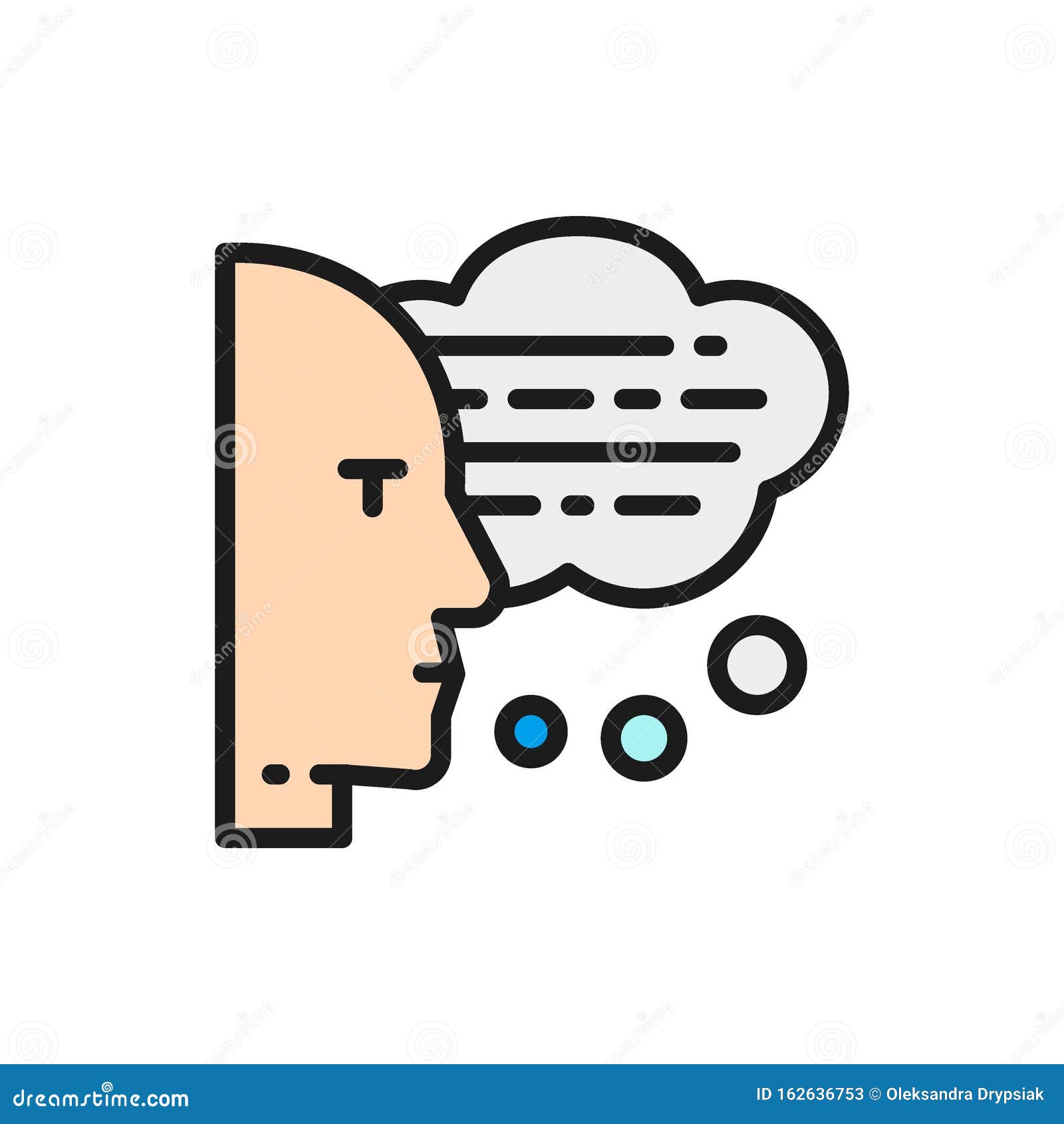 Man with Speech Bubbles, Thoughts, Reading Aloud Flat Color Icon. Stock ...