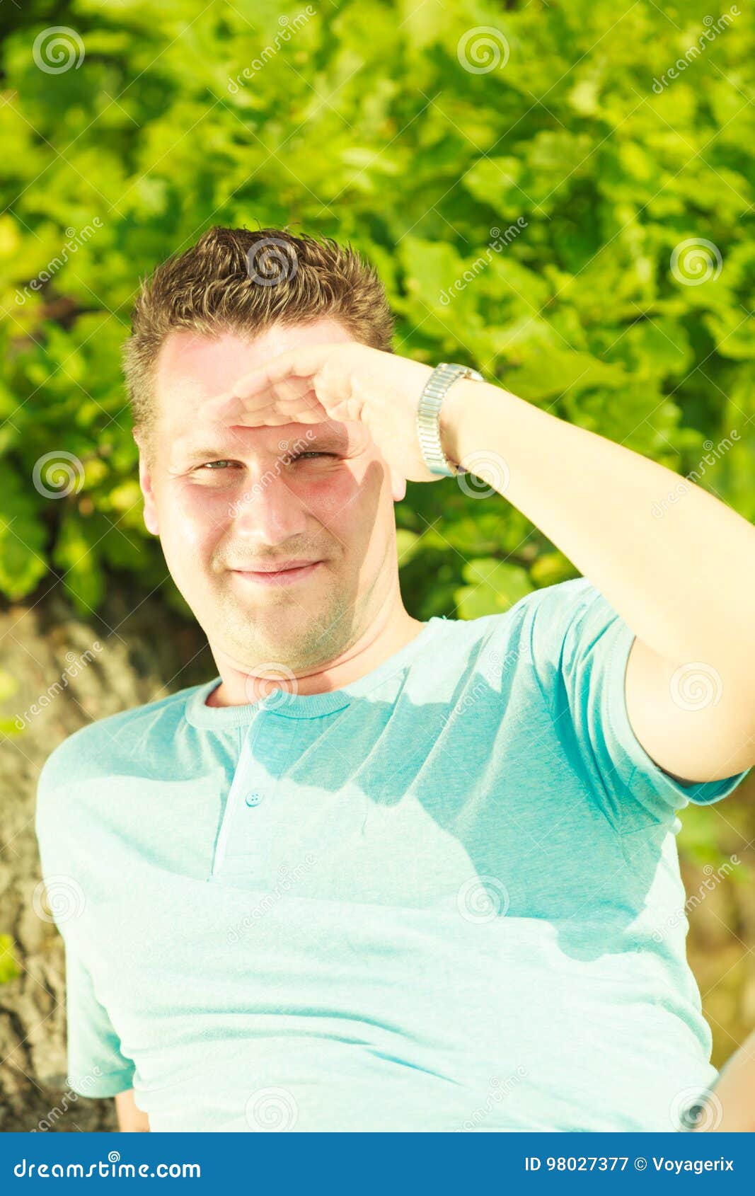 Man Spending Free Time Outside Looking At Nature Stock Image Image