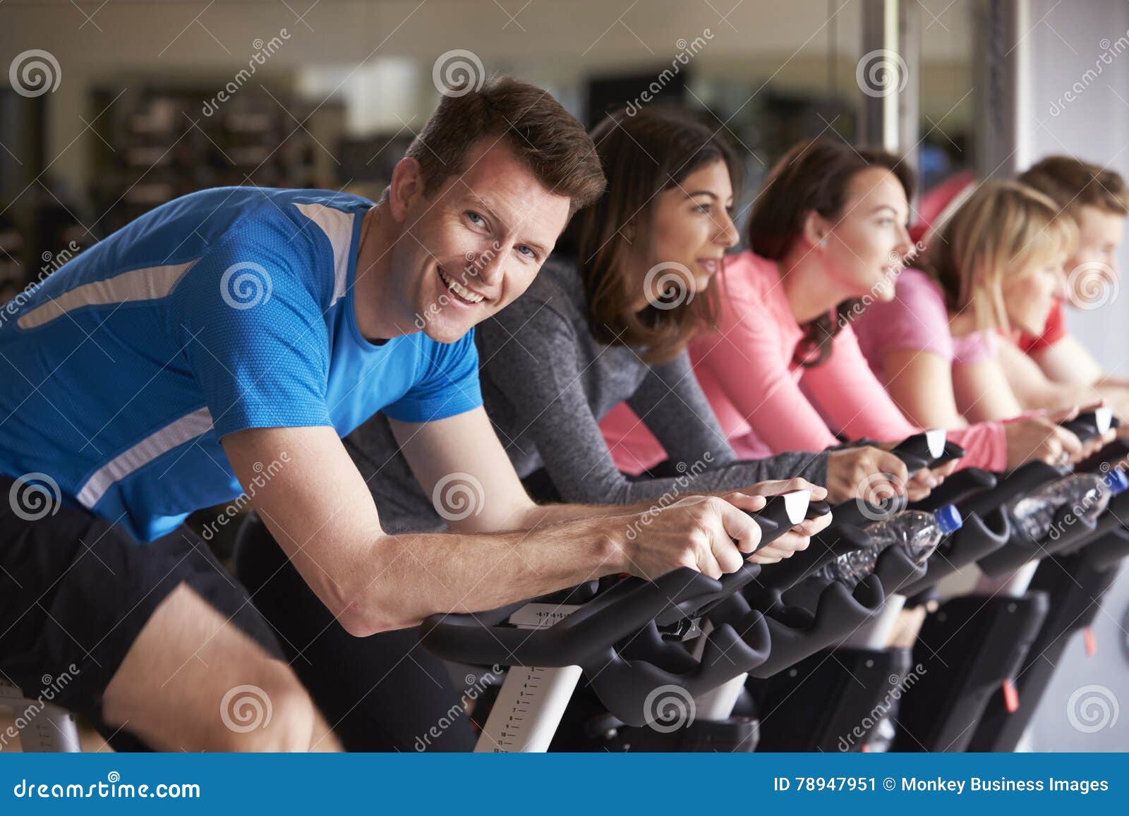 Man in a Spinning Class at a Gym Turning To Smile at Camera Stock Image ...