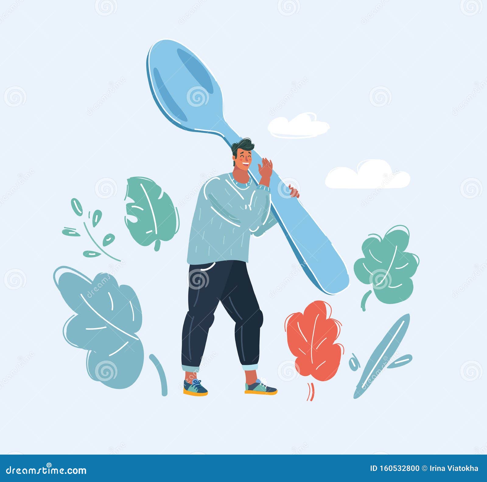 Man with Spoon on White Background Stock Vector - Illustration of ...