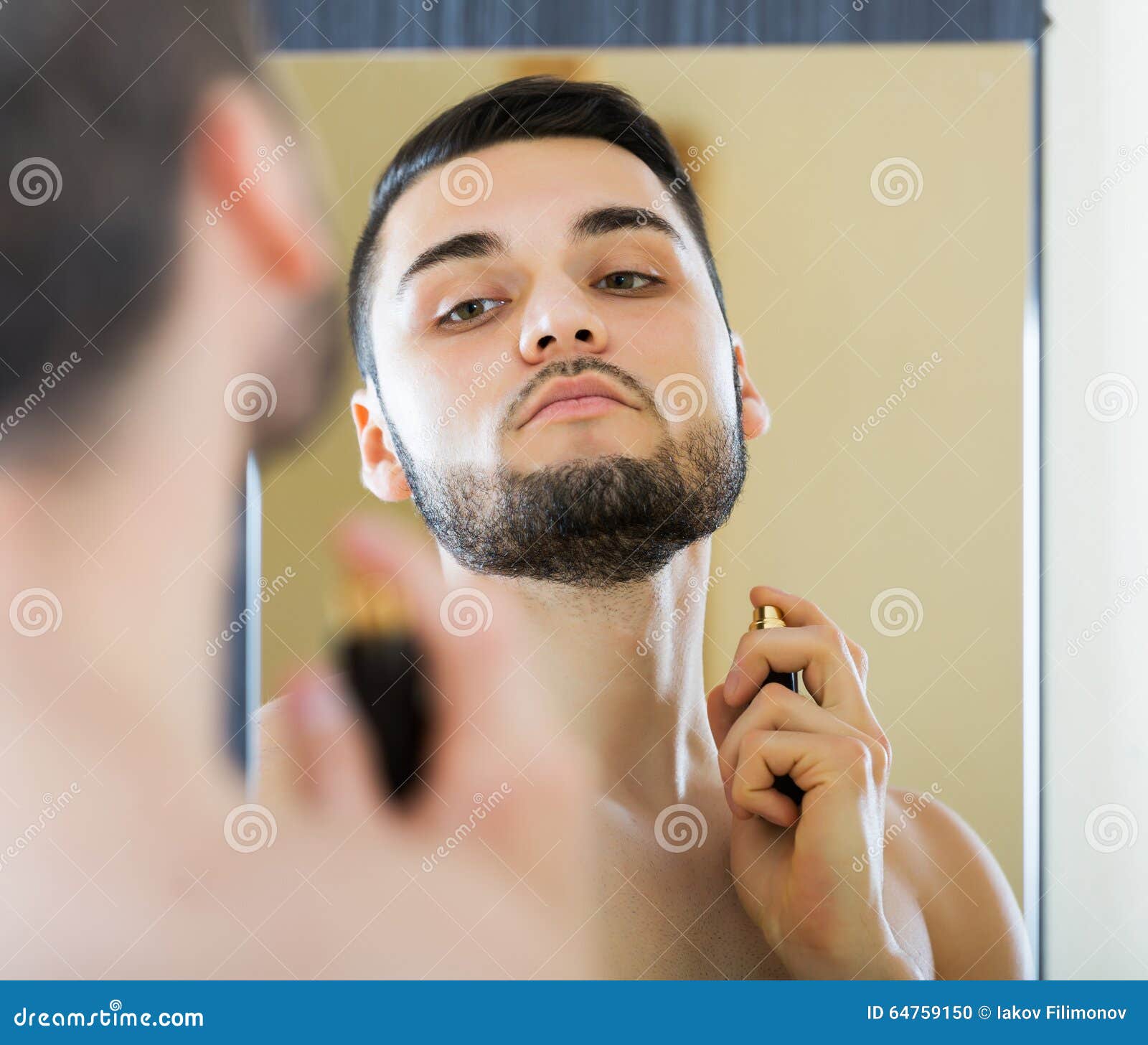 Man Spraying Fragrance Perfume Stock Photo - Image of home, casual ...