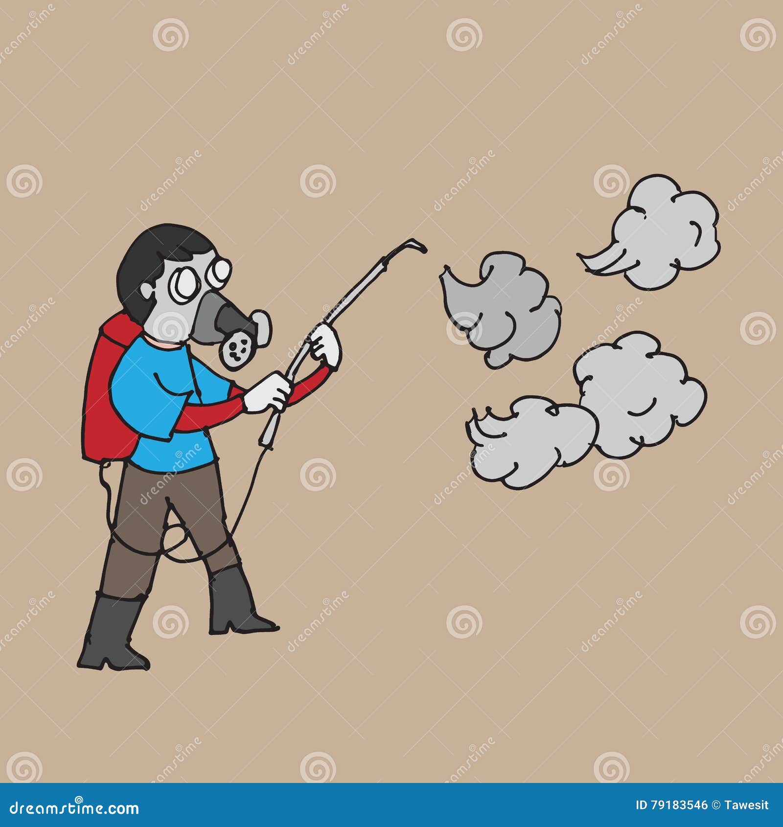 Man Spraying Insecticide Cartoon Drawing Vector Illustration ...