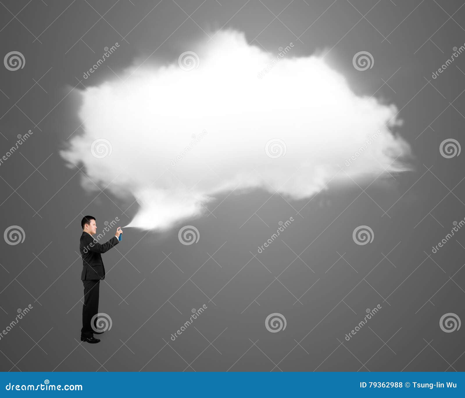 Man Spraying Out White Cloud Stock Photo - Image of ideas, data: 79362988