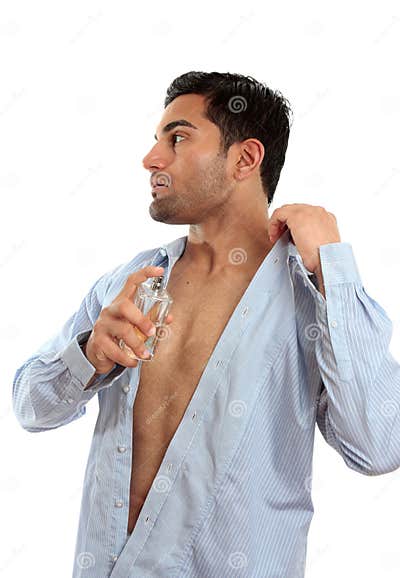 Man Spraying Perfume Cologne Stock Image - Image of cologne, middle ...