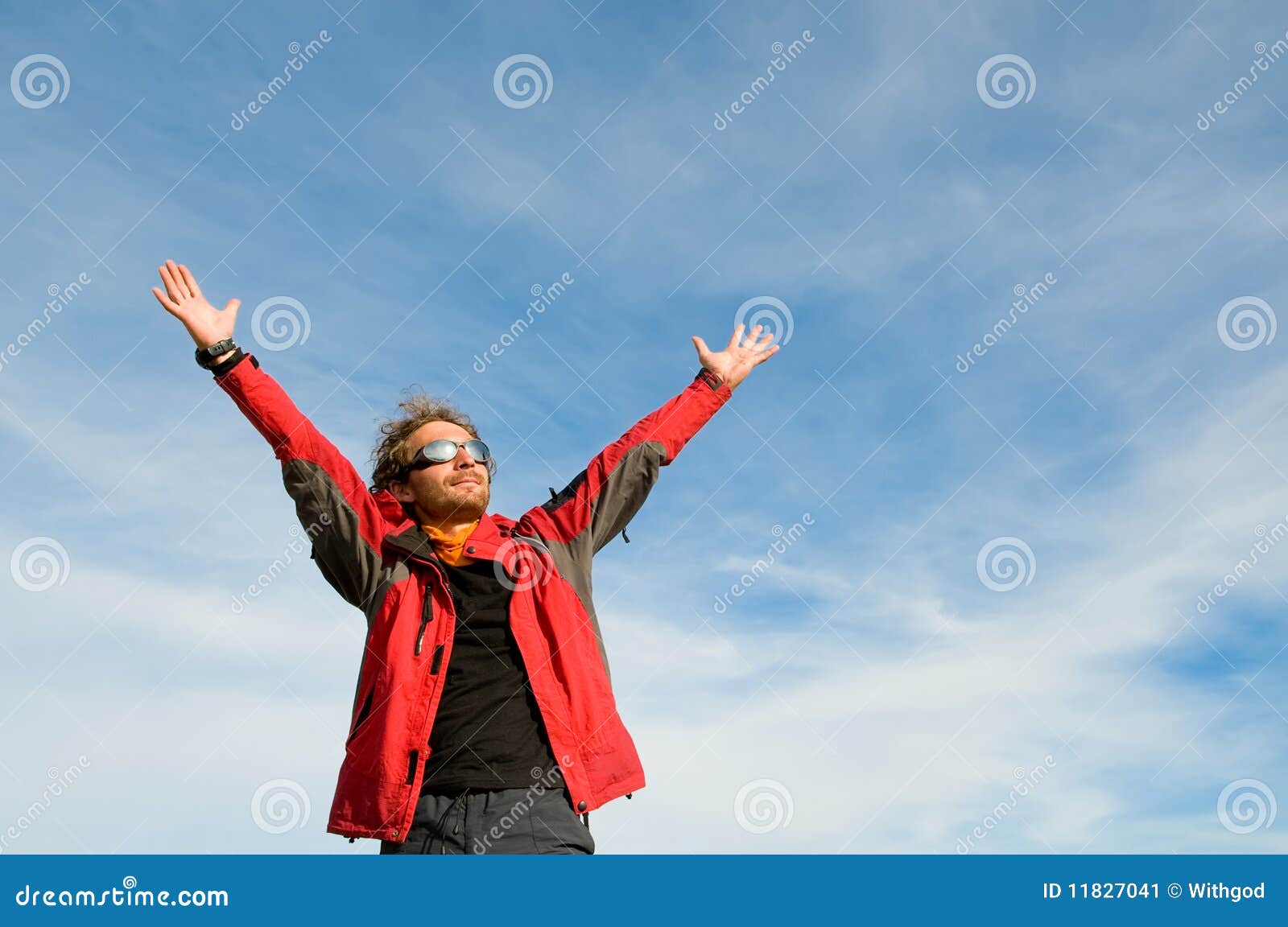 Man Spreading His Arms Wide Up Stock Image - Image of happy, blue: 11827041