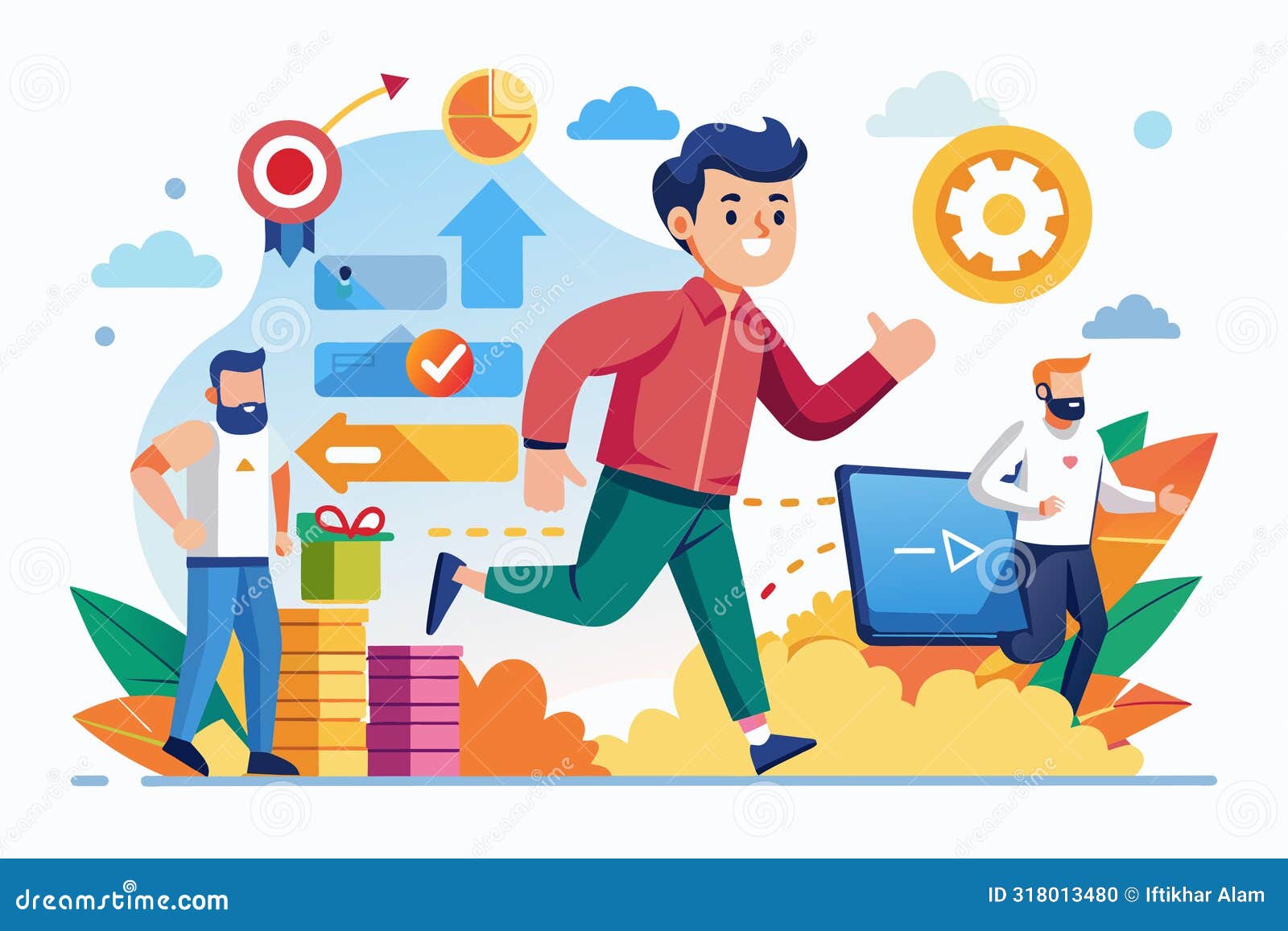 A Man is Sprinting in Front of a Computer Screen Showing Agile Method ...