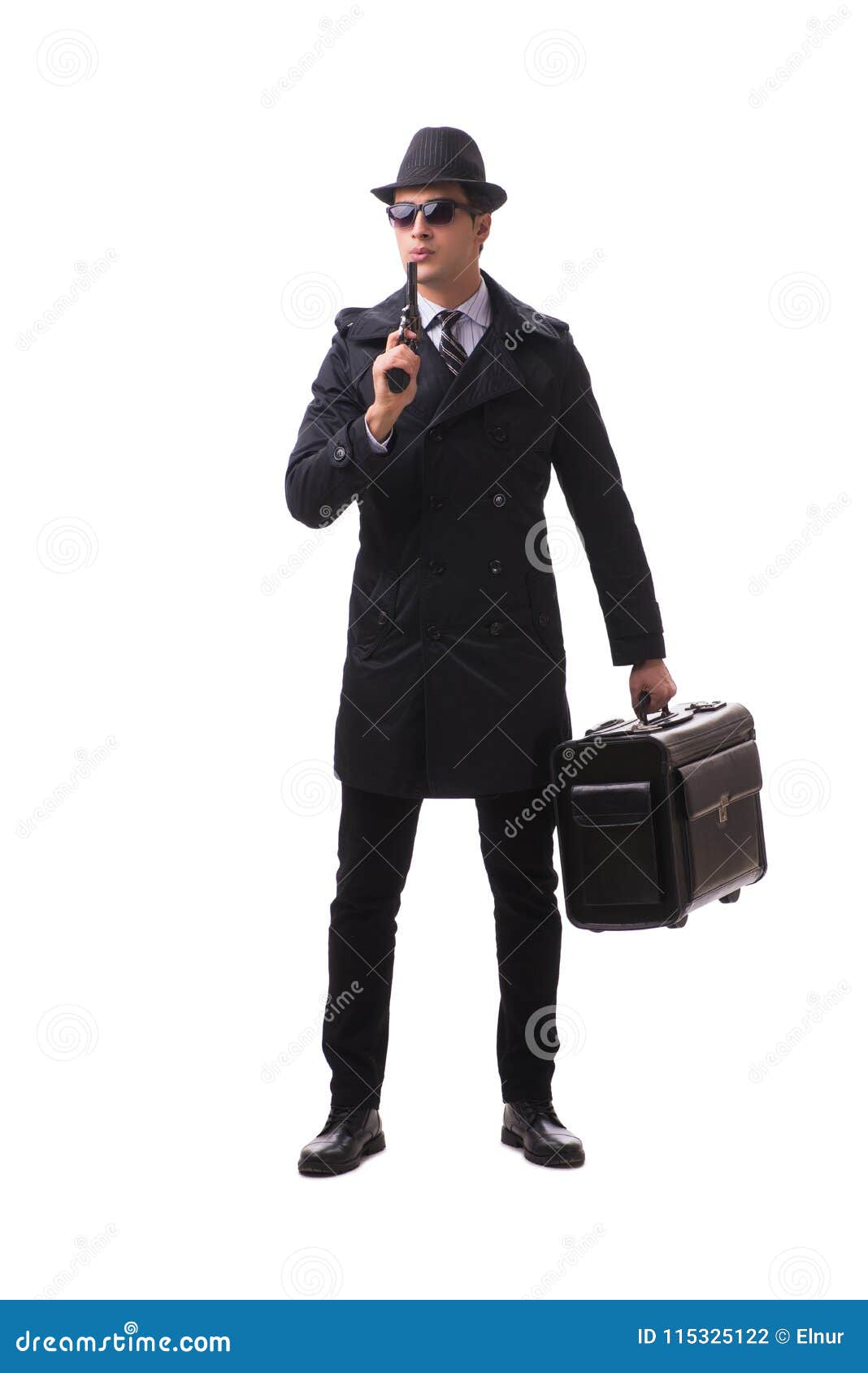 The Man Spy with Handgun Isolated on White Background Stock Photo ...