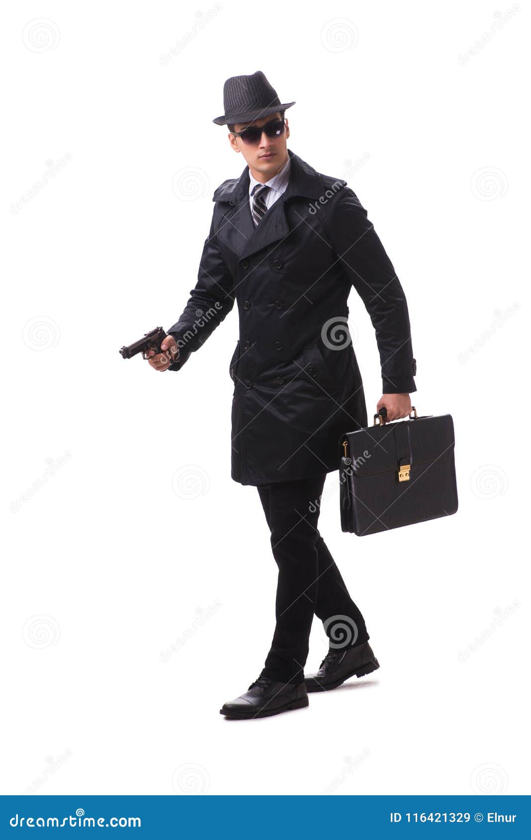 The Man Spy with Handgun Isolated on White Background Stock Image ...