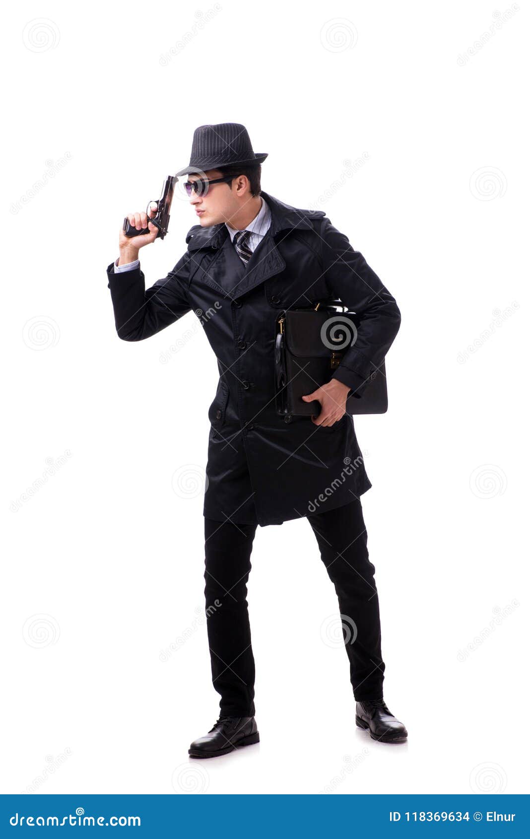 The Man Spy with Handgun Isolated on White Background Stock Photo ...