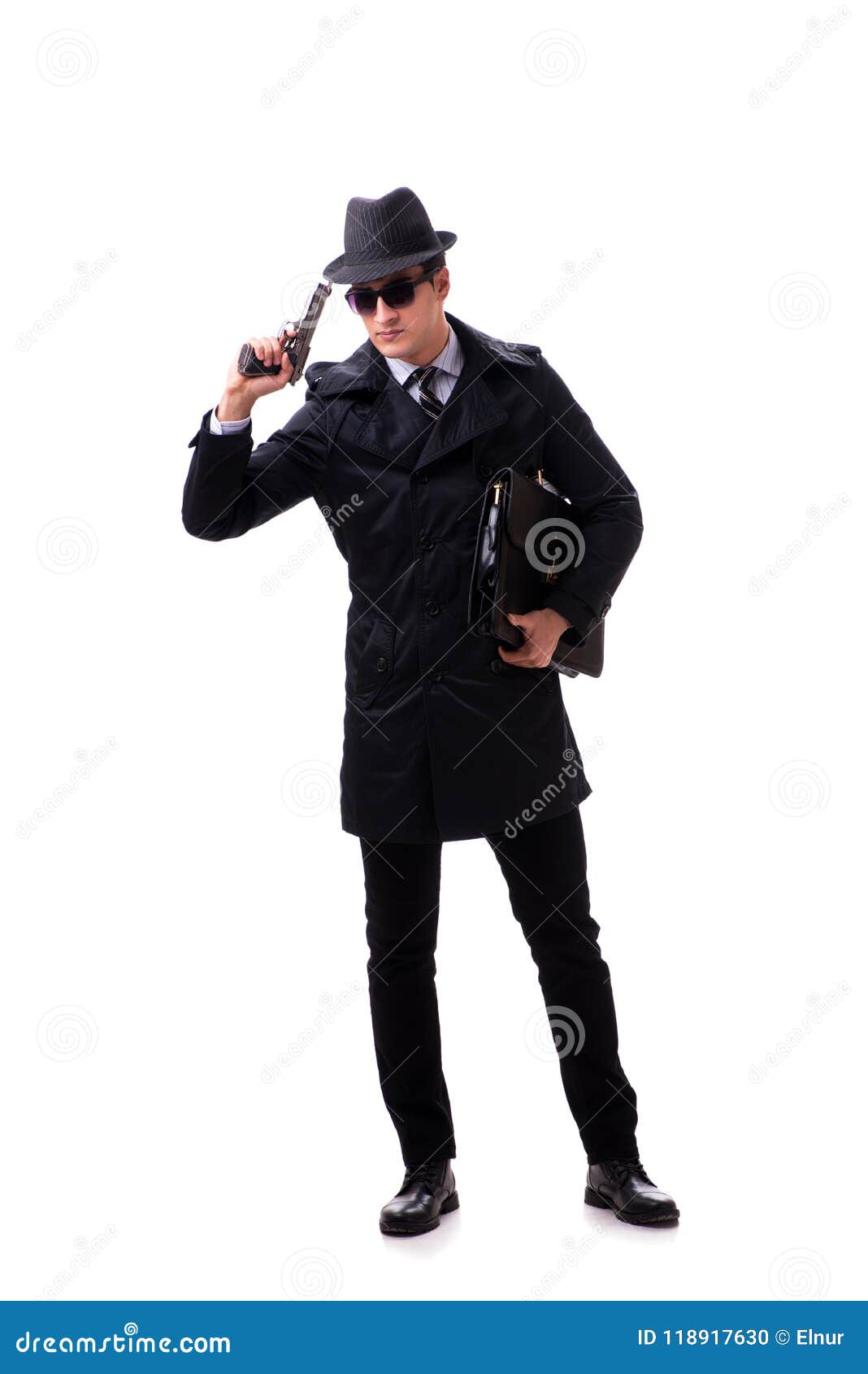 The Man Spy with Handgun Isolated on White Background Stock Photo ...