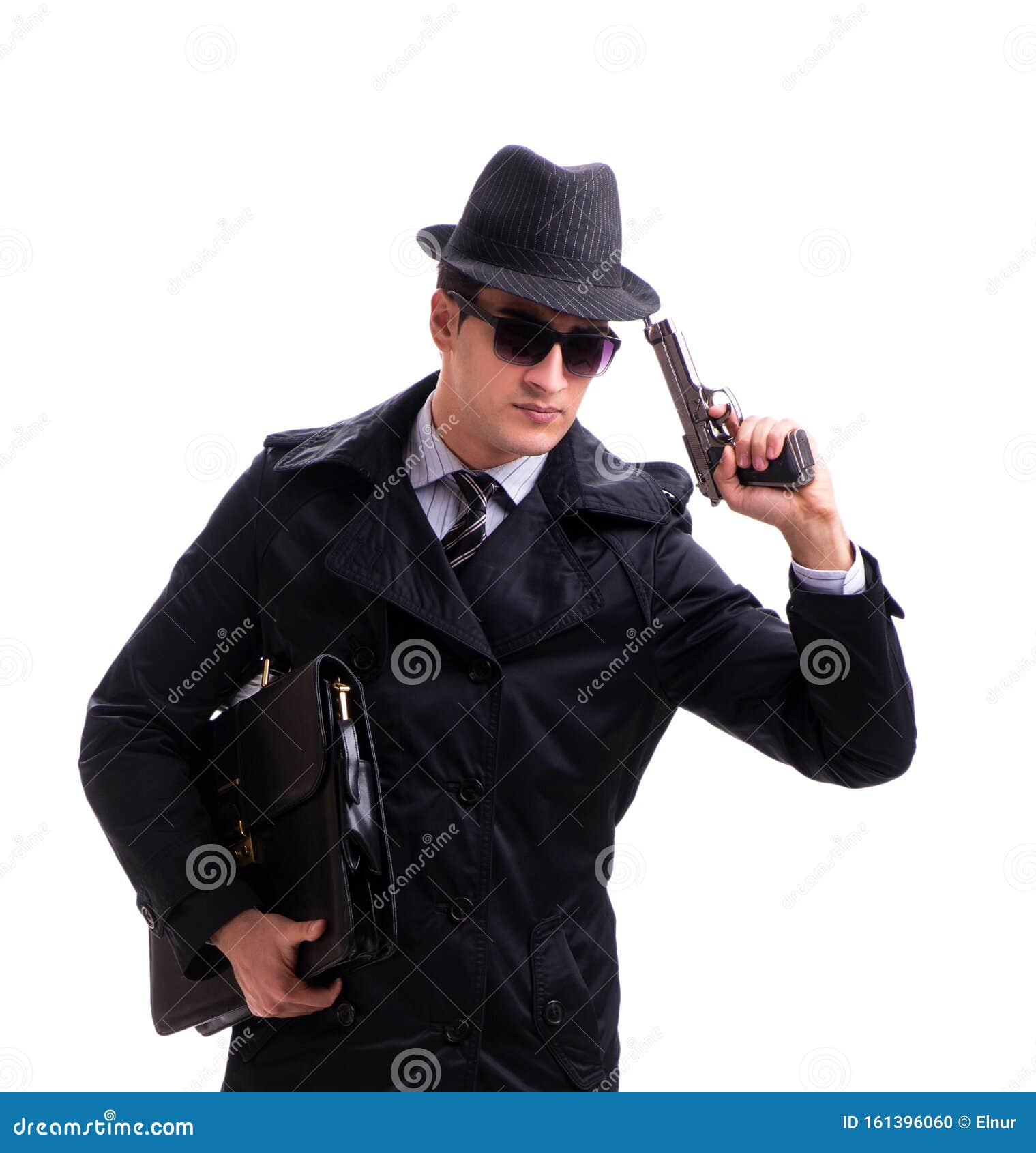 Man Spy with Handgun Isolated on White Background Stock Photo - Image ...