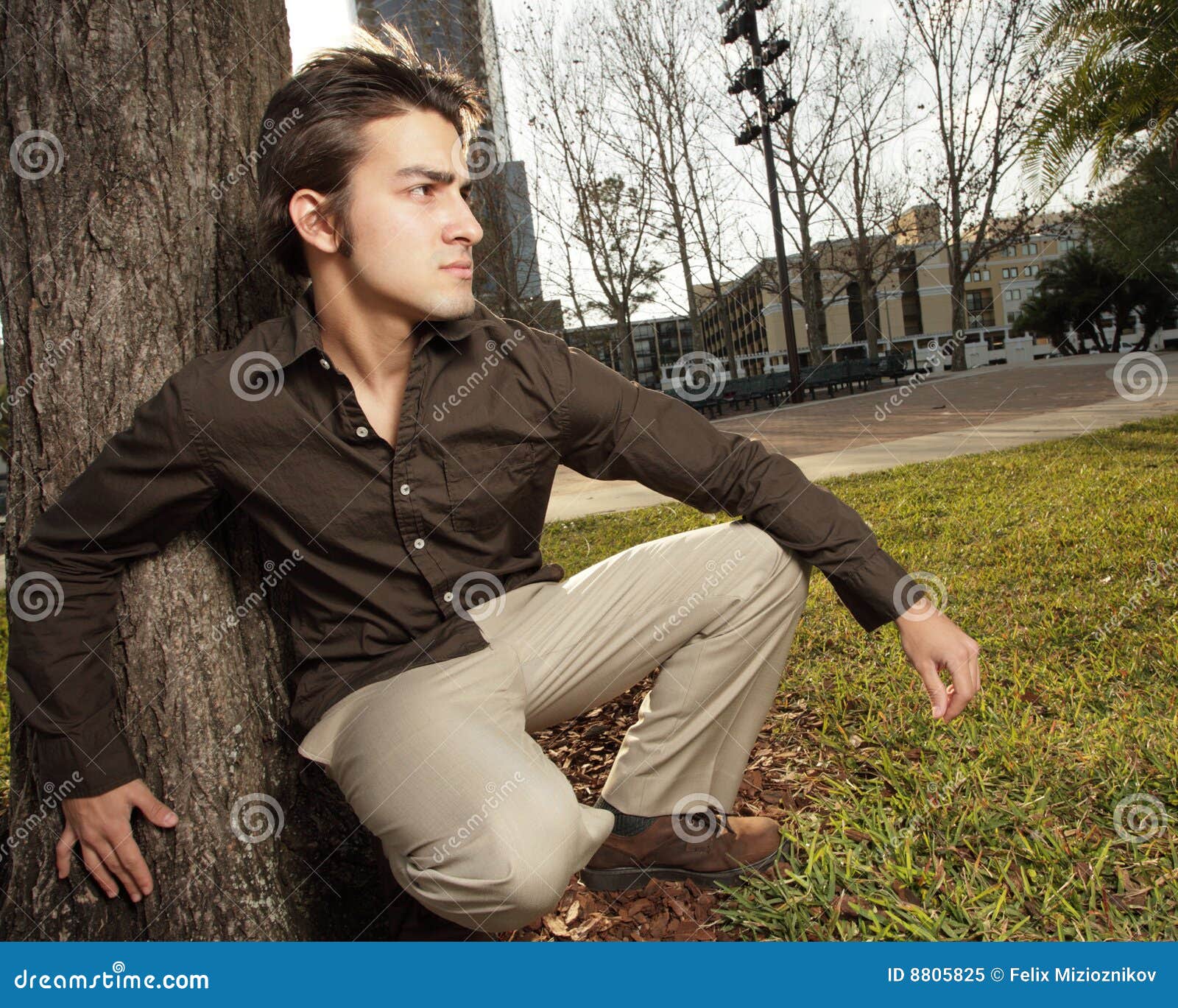 Man squatting in nature stock image. Image of male, glance - 8805825