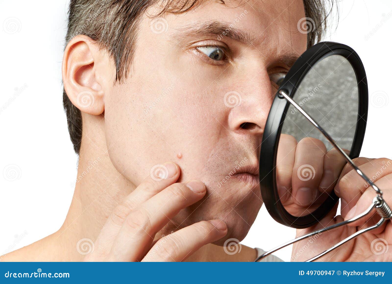 Man squeezing a pimple stock image. Image of healthy - 49700947