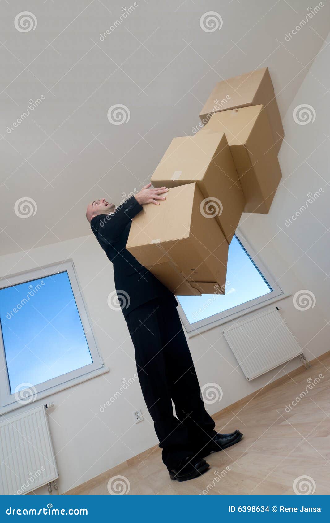 Man with stack of boxes stock photo. Image of moving, windows - 6398634