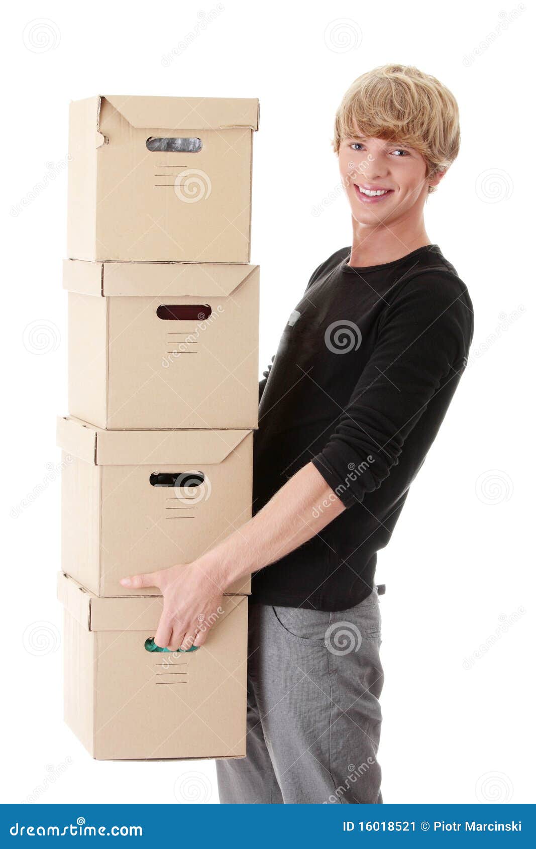 Man with stacked Boxes stock image. Image of hard, pack - 16018521