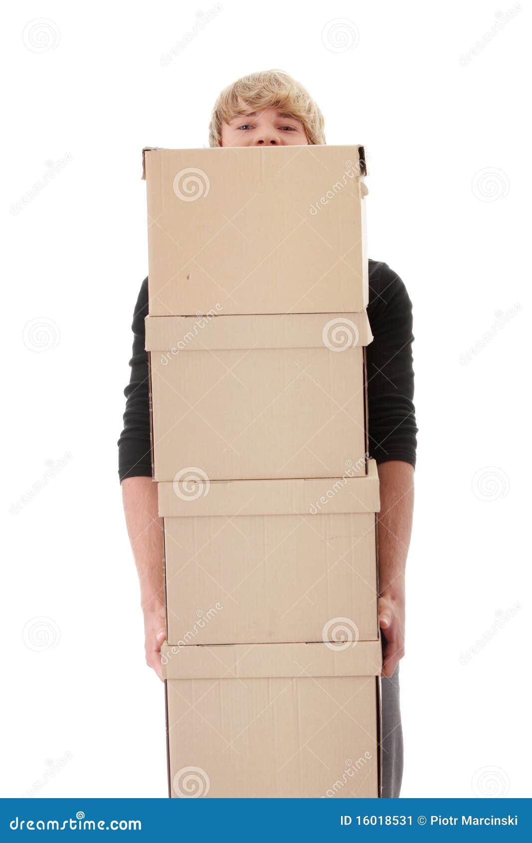 Man with stacked Boxes stock image. Image of carton, container - 16018531