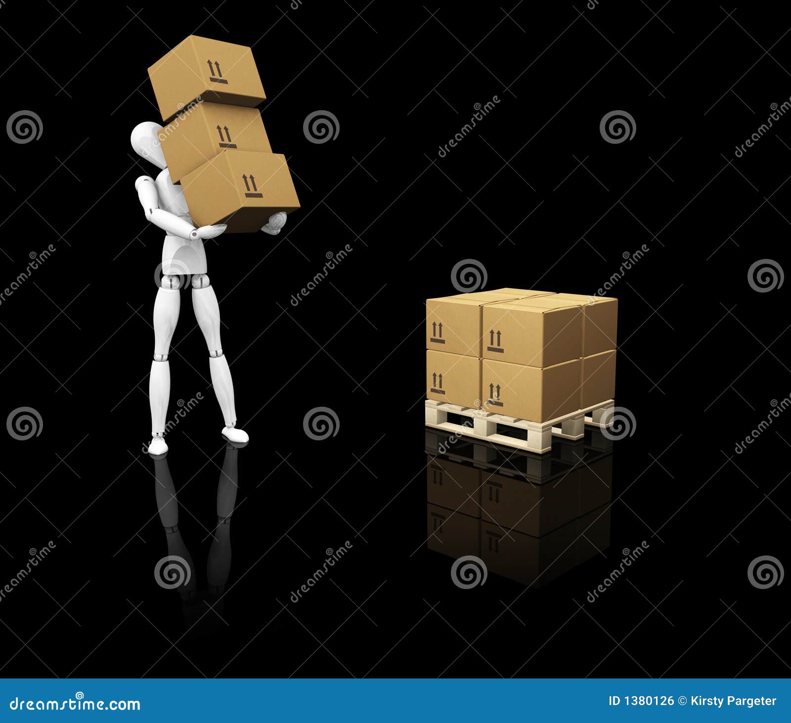 Man stacking boxes stock illustration. Illustration of render - 1380126