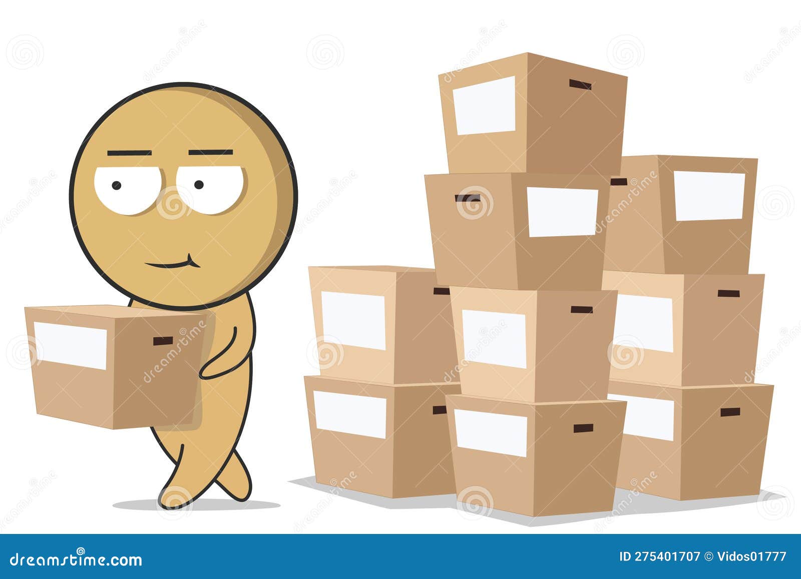 Man Stacking Boxes. Loader with a Box in His Hands. Stock Vector ...