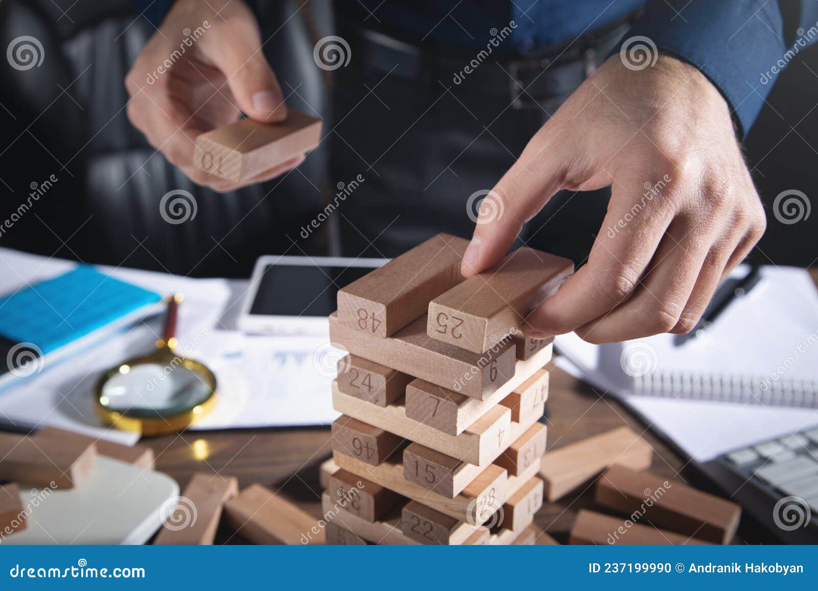 Man Stacking a Wooden Blocks. Business. Plan Stock Photo - Image of ...