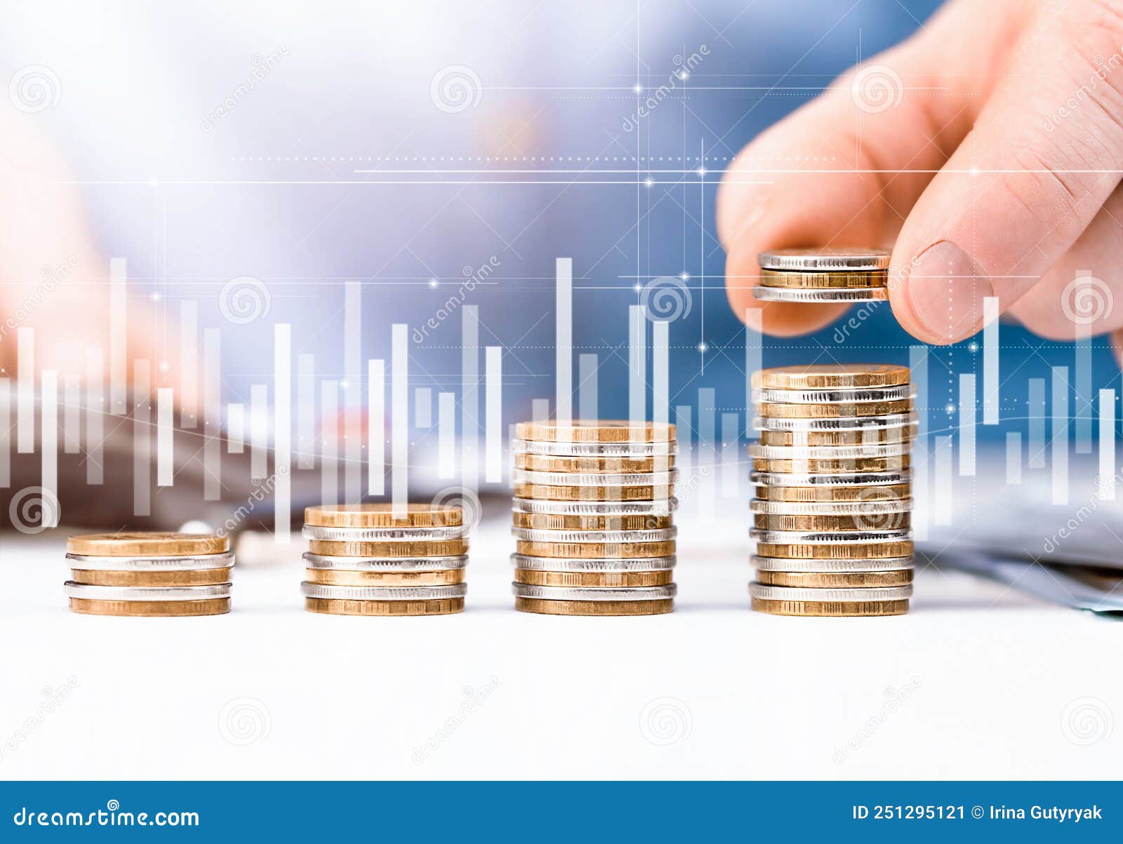 Man stacks coins stock image. Image of improvement, economy - 251295121