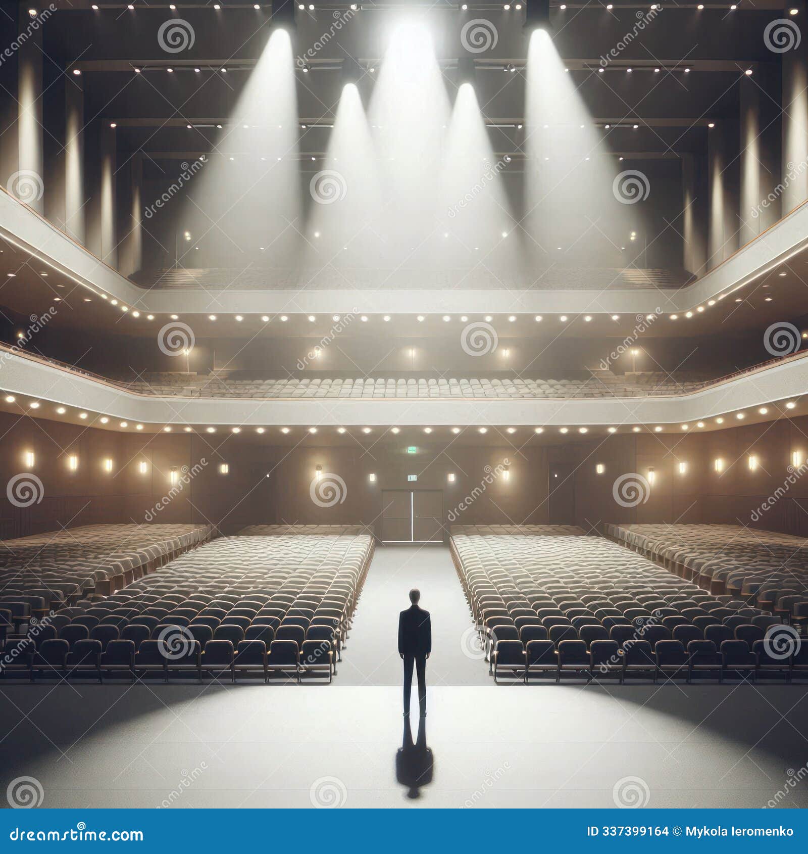 A Man on Stage in Front of an Empty Hall. Stock Photo - Image of ...
