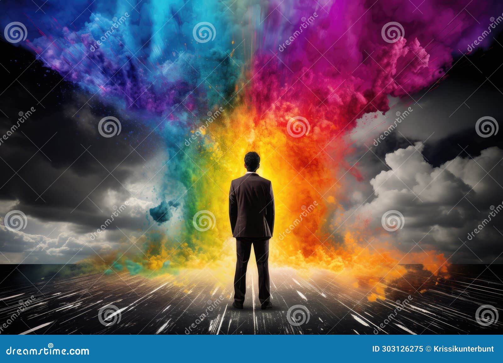 Man Stand in Front of Colorful Rainbow Cloud AI Generated Stock Image ...