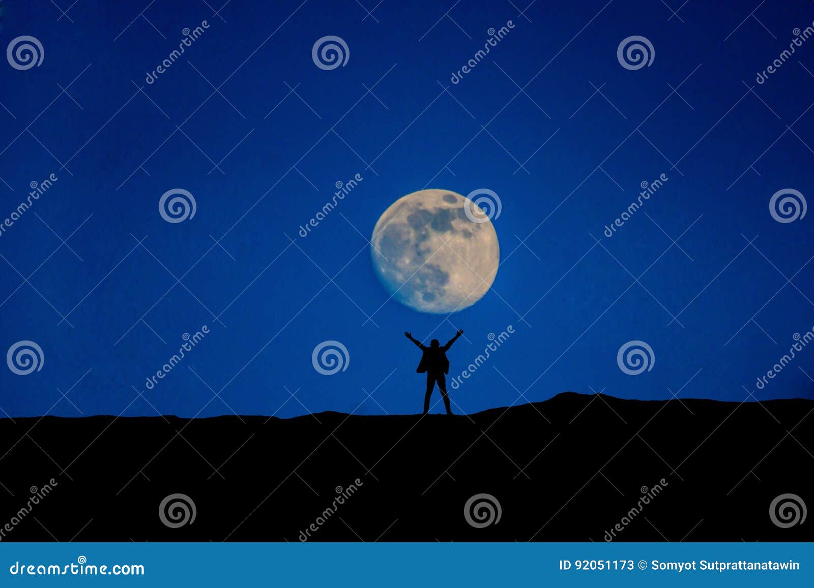 Man stand at full moon stock image. Image of success - 92051173