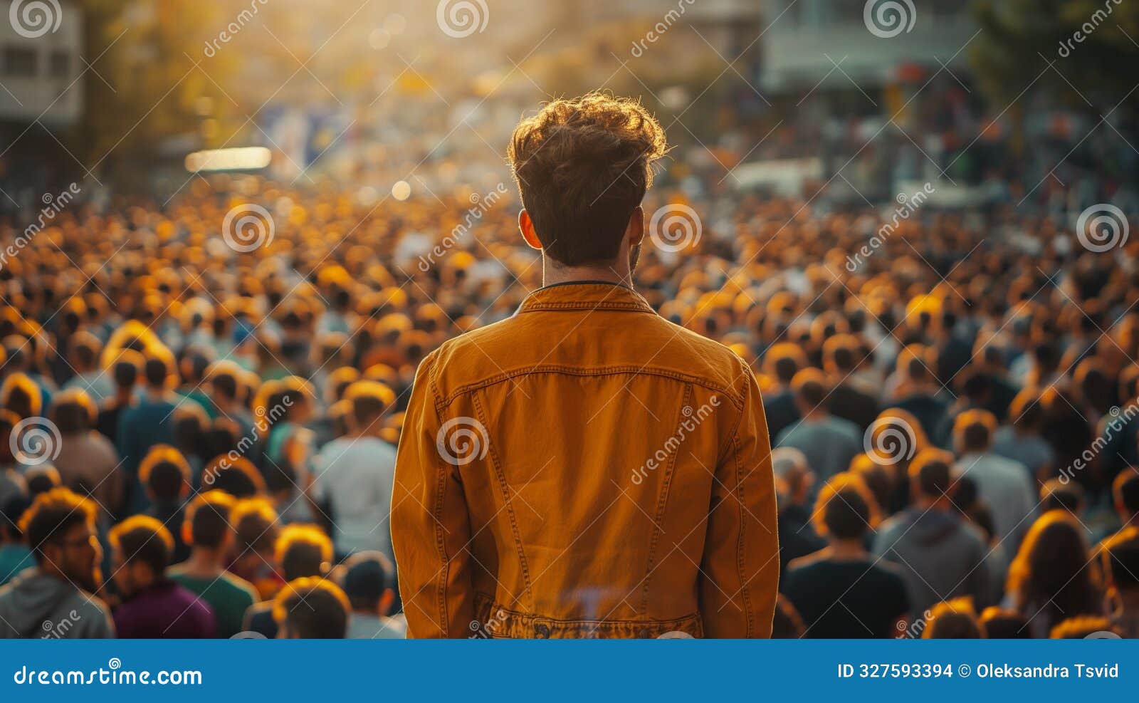 The Man Stand in the Smash Abstract Crowd, Back View Stock Photo ...