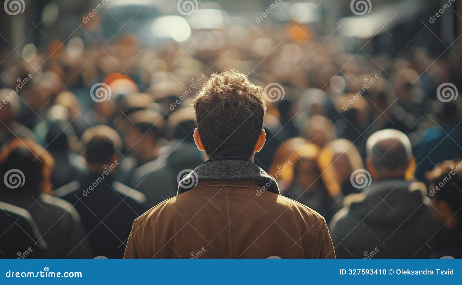 The Man Stand in the Smash Abstract Crowd, Back View Stock Photo ...