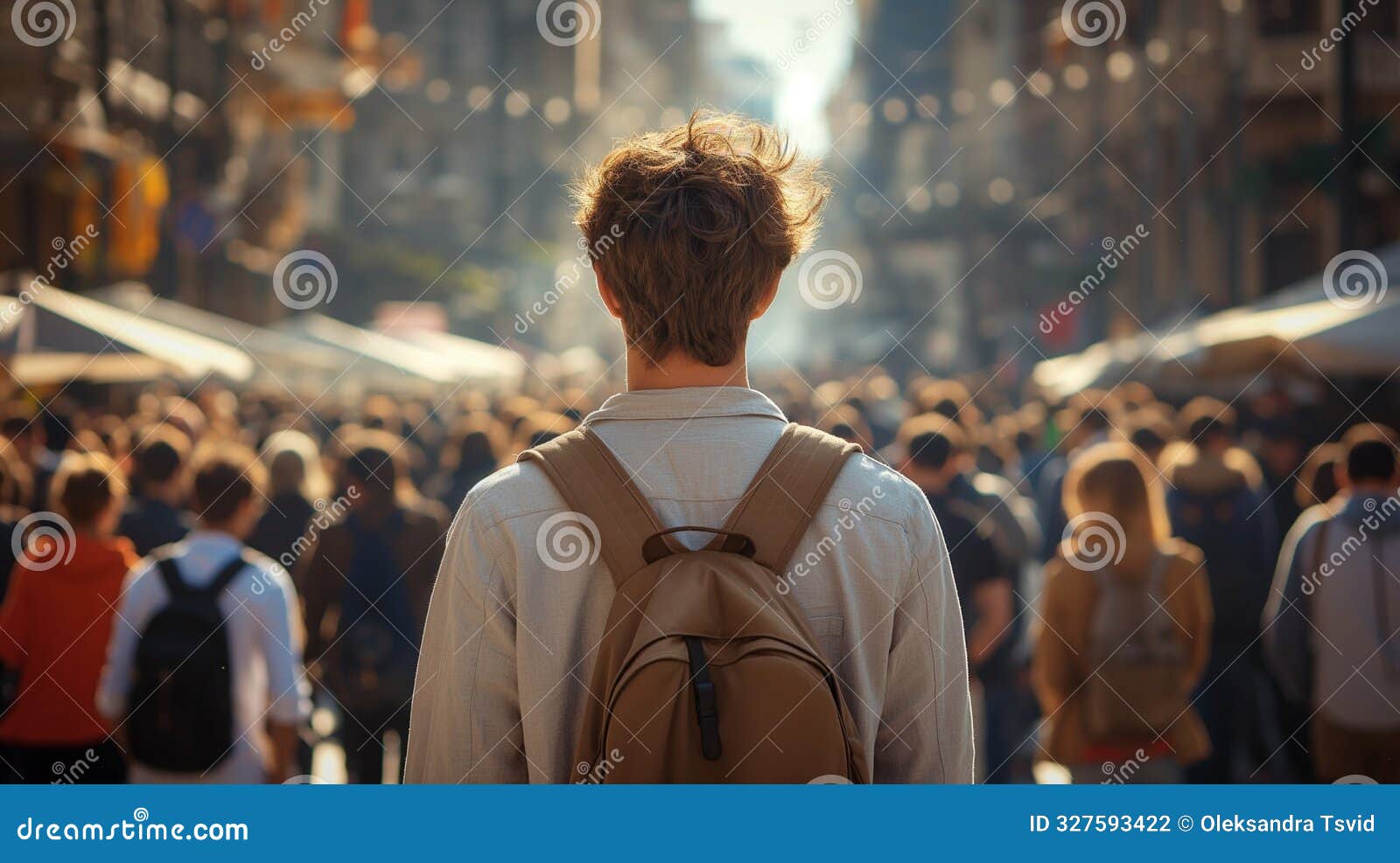 The Man Stand in the Smash Abstract Crowd, Back View Stock Photo ...