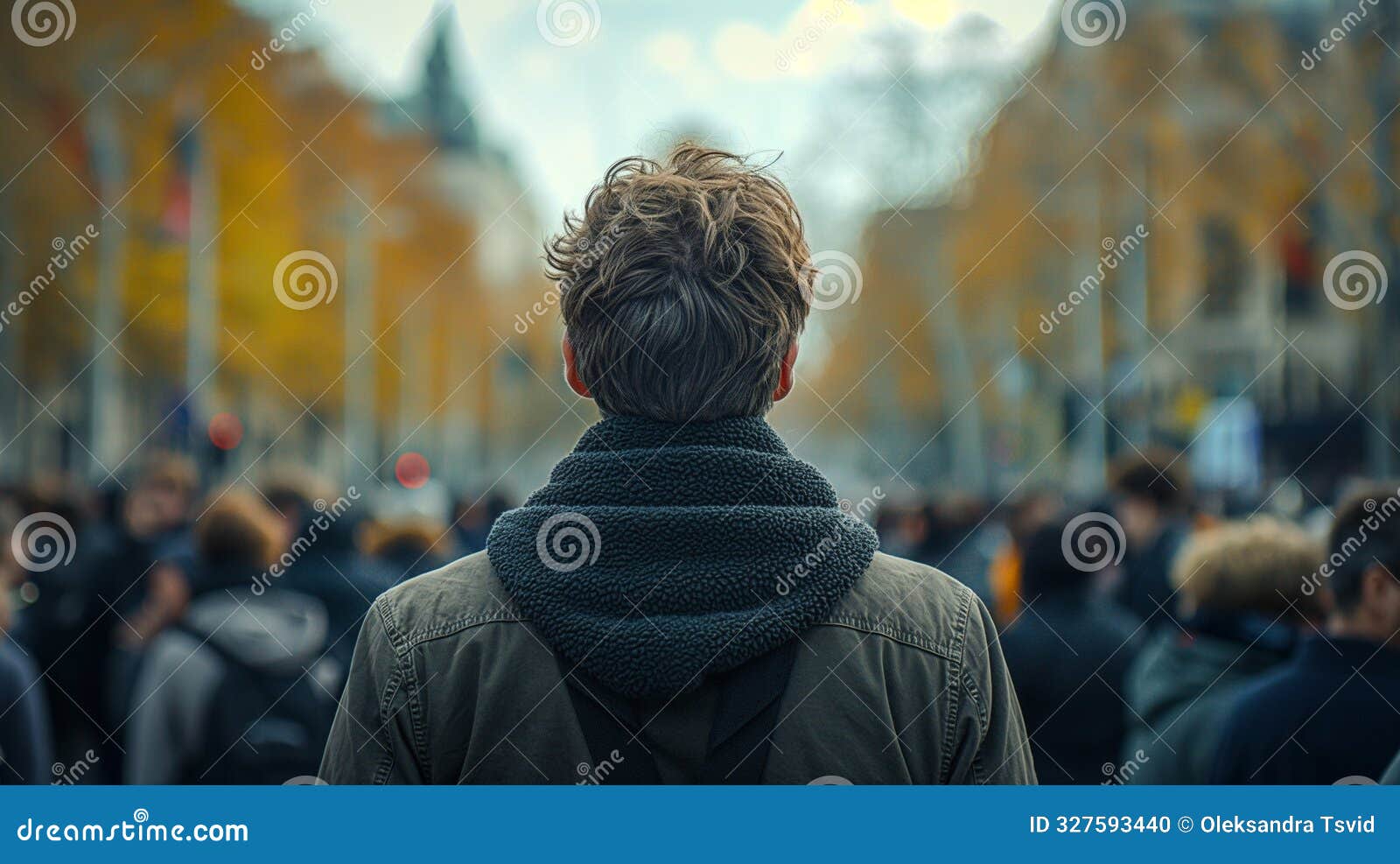 The Man Stand in the Smash Abstract Crowd, Back View Stock Photo ...