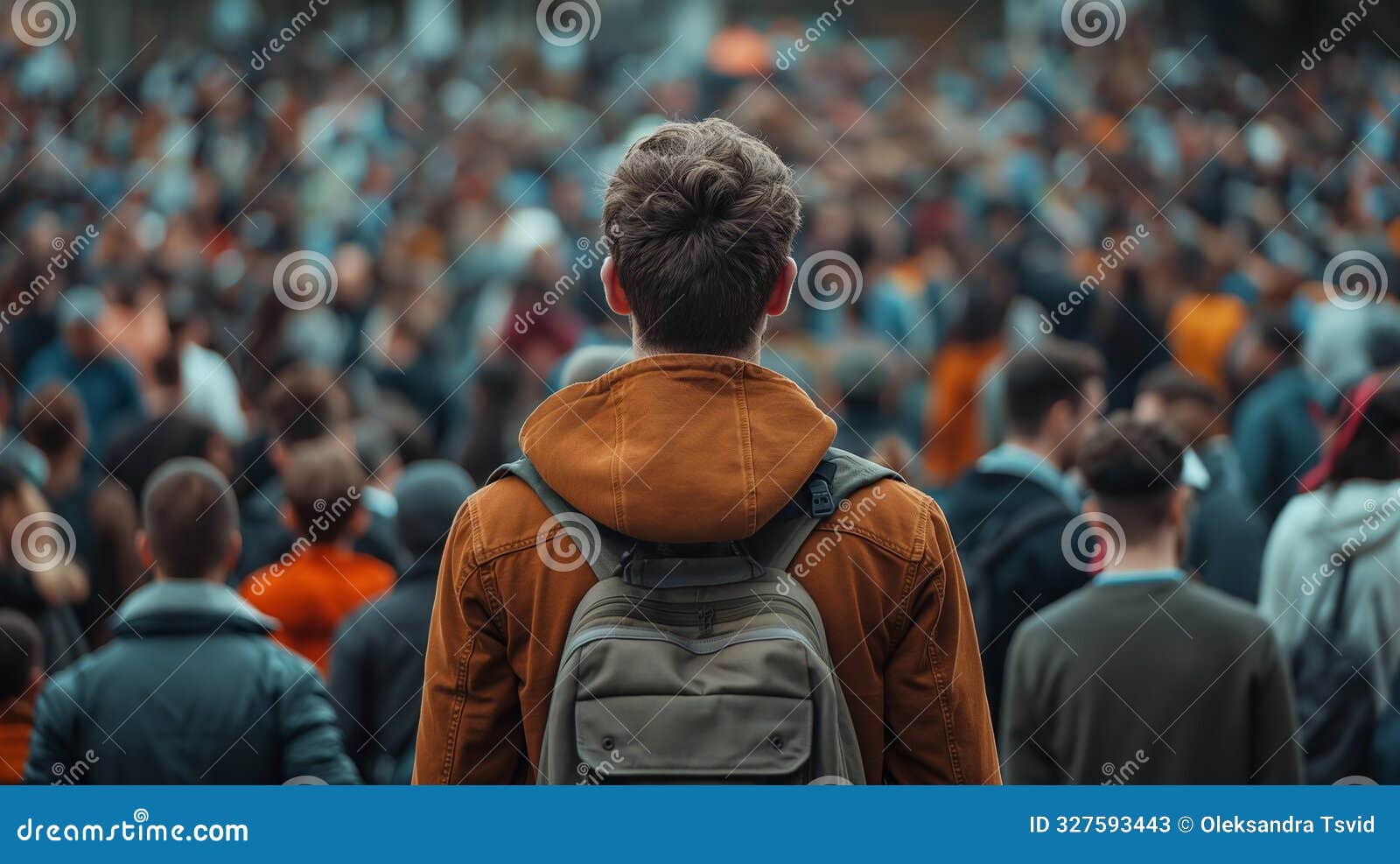 The Man Stand in the Smash Abstract Crowd, Back View Stock Image ...