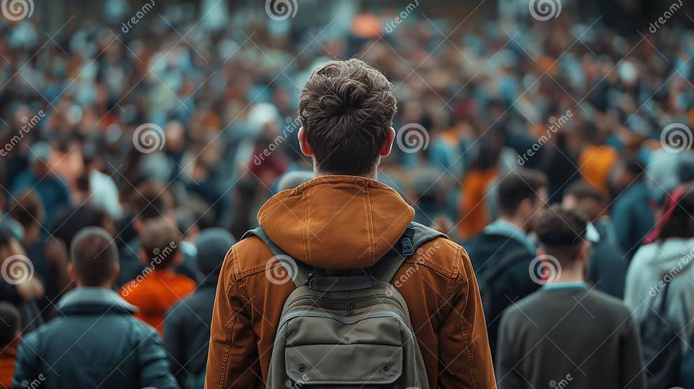 The Man Stand in the Smash Abstract Crowd, Back View Stock Image ...