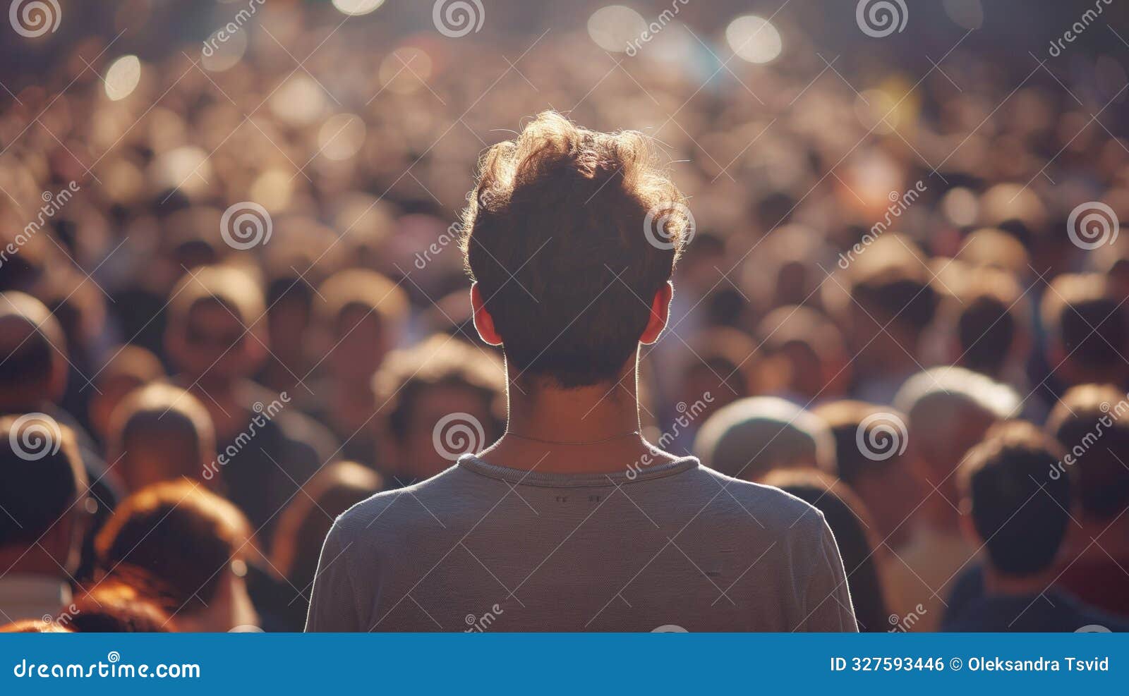 The Man Stand in the Smash Abstract Crowd, Back View Stock Photo ...