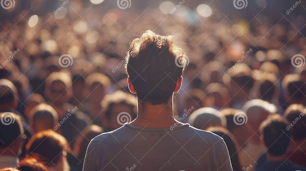 The Man Stand in the Smash Abstract Crowd, Back View Stock Photo ...