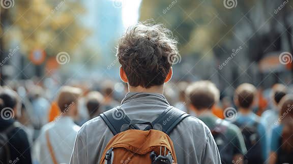 The Man Stand in the Smash Abstract Crowd, Back View Stock Photo ...