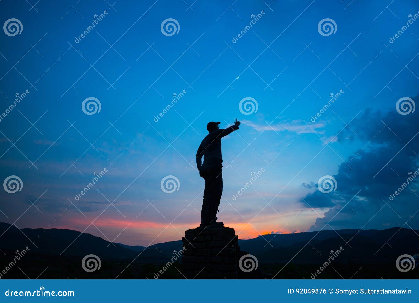 Man Stand at Sunset Point Finger To the Moon Stock Photo - Image of ...