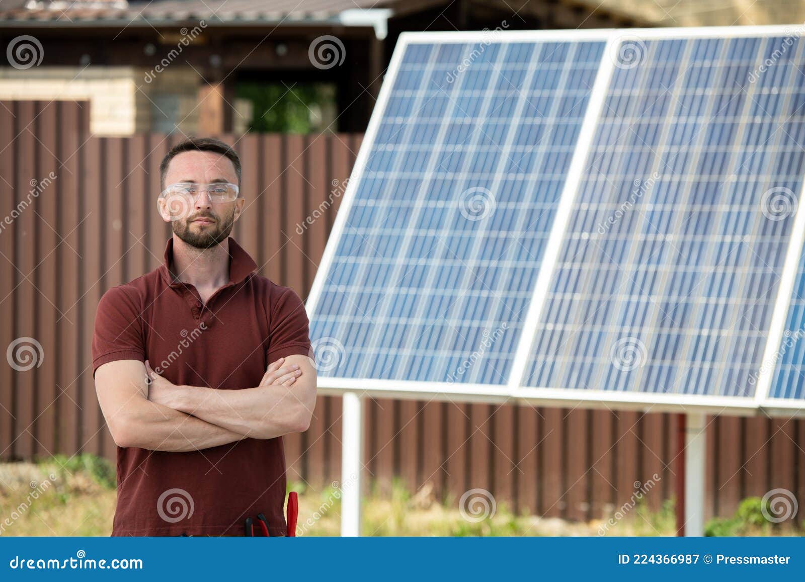 Man Standing Against Solar Panel Stock Image - Image of businessman ...
