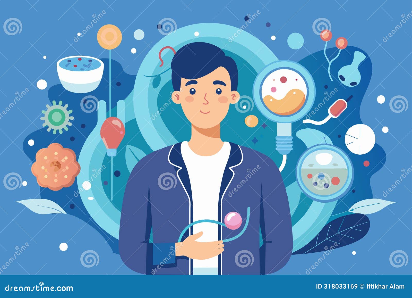 A Man Standing Against a Solid Blue Background, Man Infertility ...