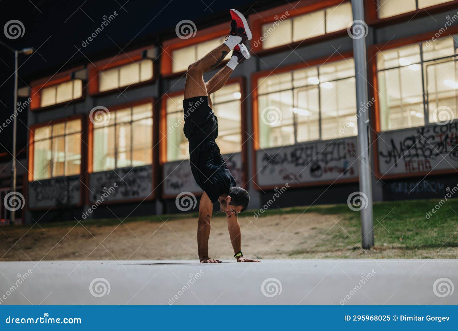 Man Standing on Arms. Handstand Concept Stock Image - Image of ...