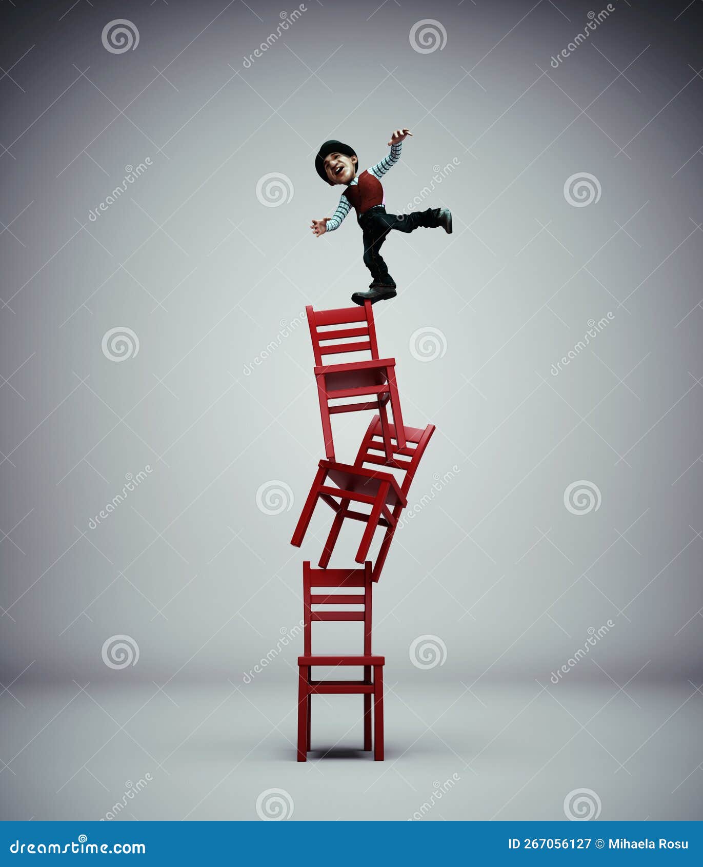 Man Standing in Balance on a Stack of Chairs Stock Illustration ...