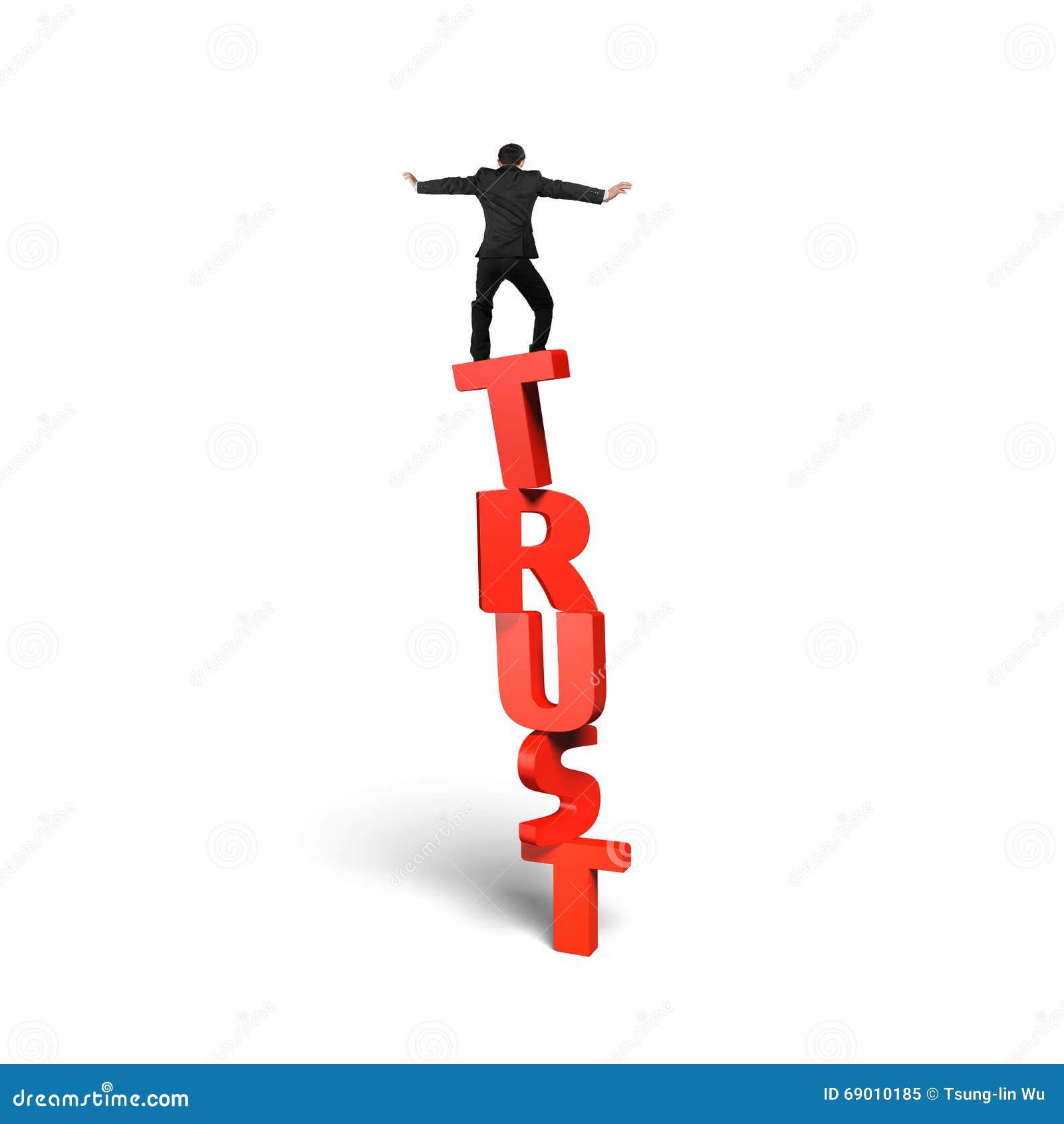 Man Standing Balancing on Red Vertical Trust Word Stock Image - Image ...
