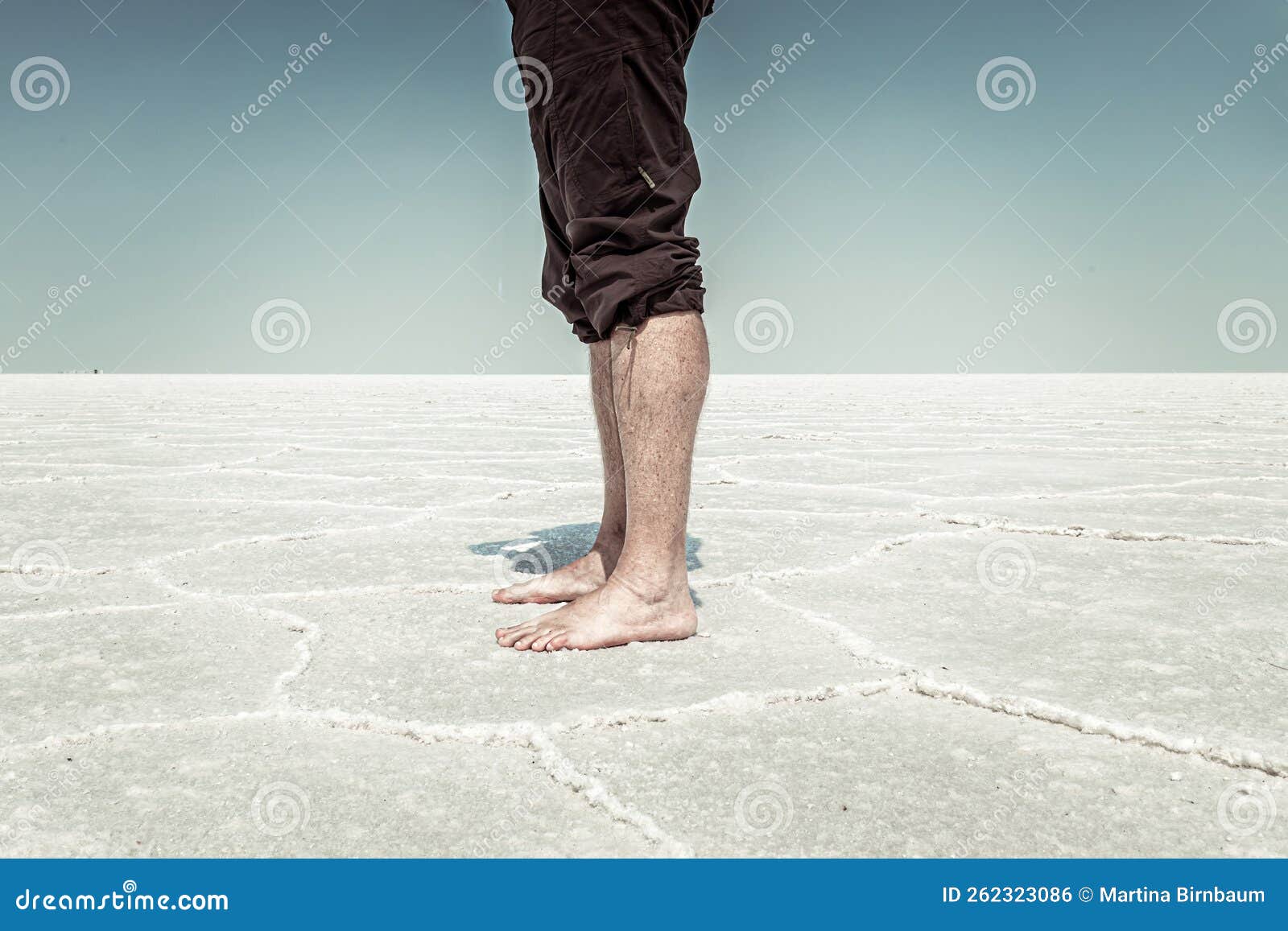 Man Standing Bare Foot in the Salt Flats of Utah Stock Photo - Image of ...