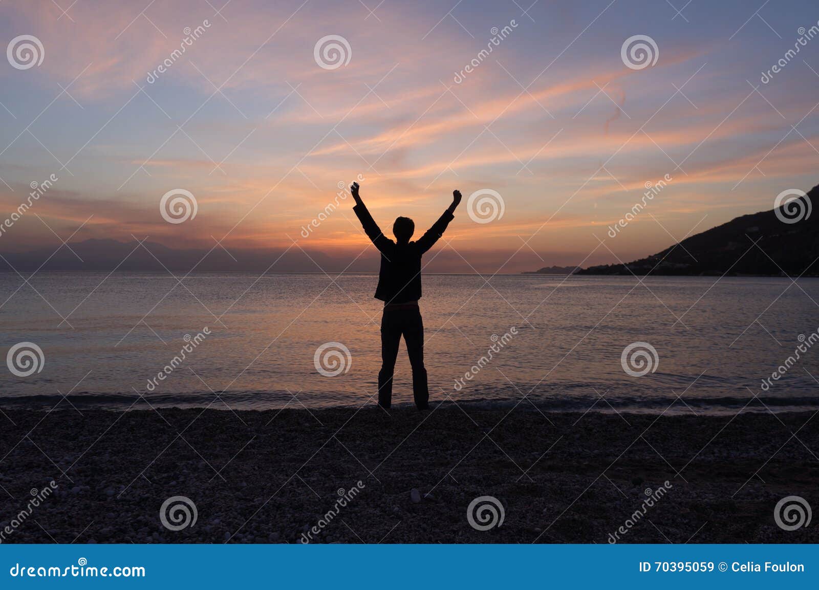 Man Standing on the Beach at Sunset Stock Image - Image of happiness ...