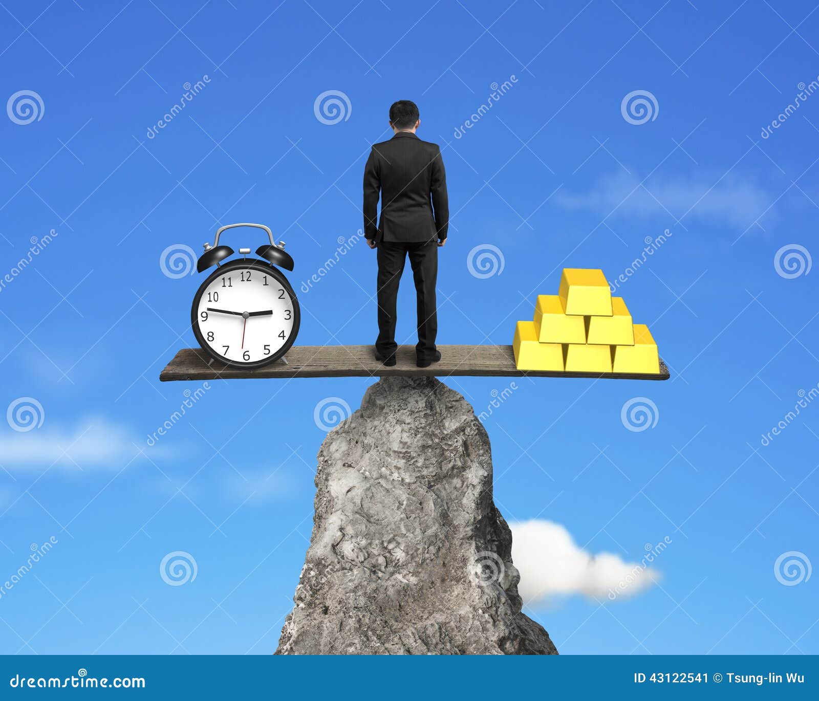 Man Standing on Board Balace with Clock and Gold Stock Image - Image of ...