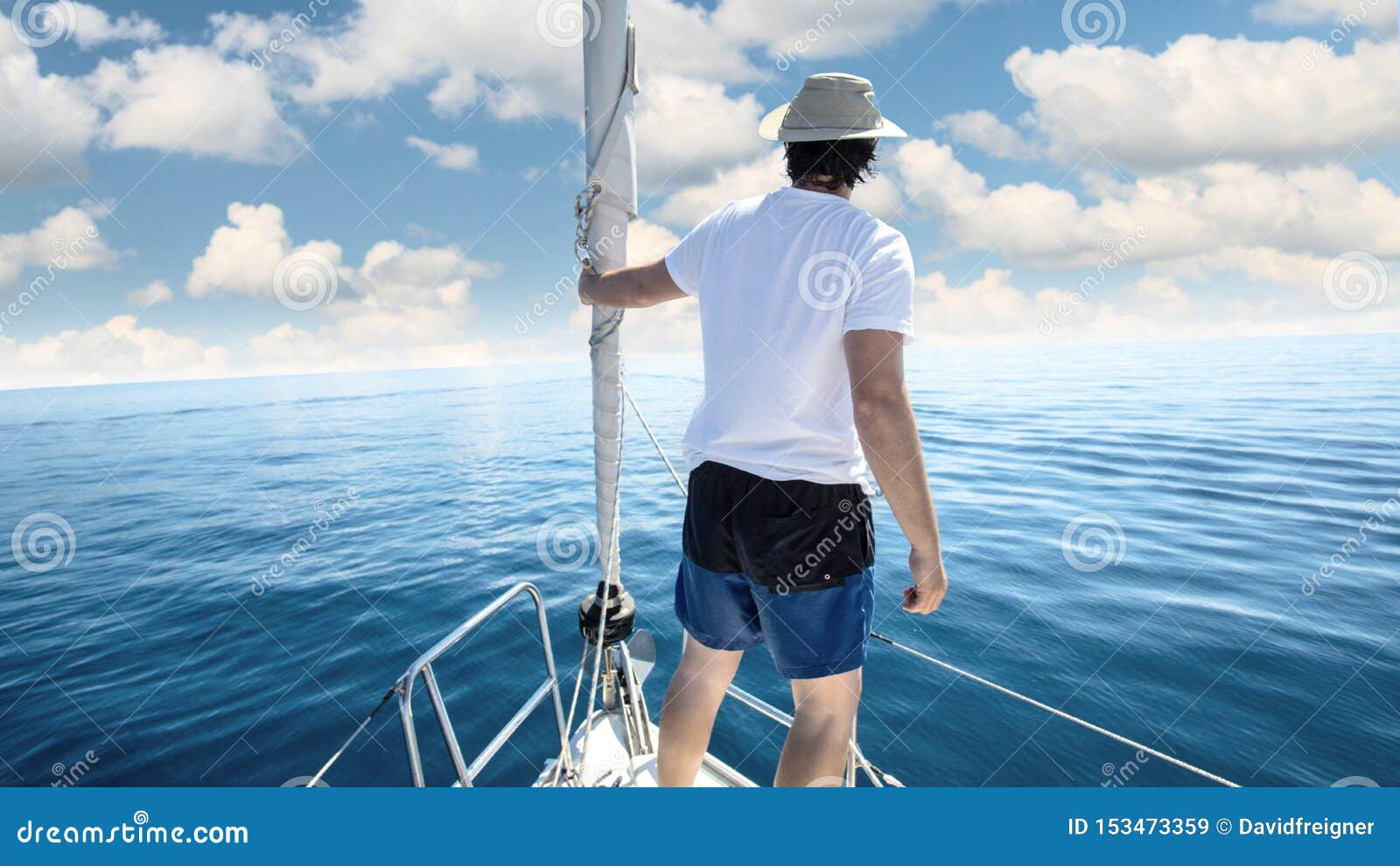 Man Standing at the Bow of a Ship. Yachting, Vacation and Freedom ...
