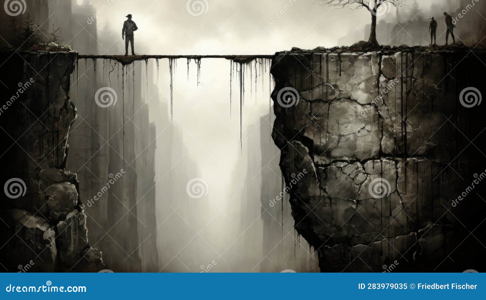 A Man Standing on a Bridge Over a Cliff. Generative AI Image. Stock ...