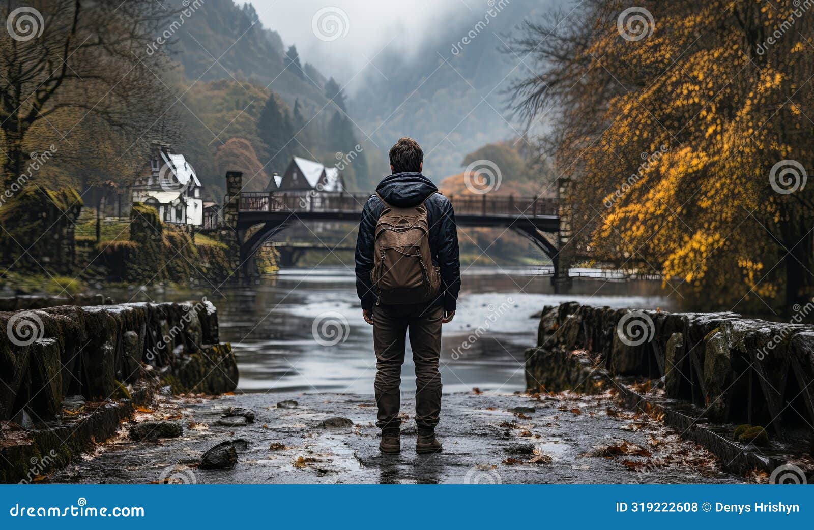 Man Standing on Bridge Over River Stock Photo - Image of hiker, journey ...